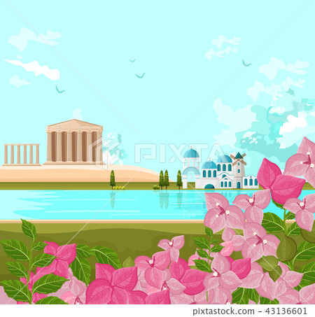 Greek architecture landscape Vector backgrounds - Stock Illustration ...