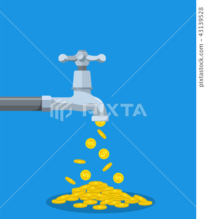 Golden coins fall out of the metal tap - Stock Illustration [43139528 ...