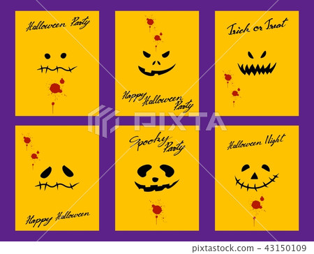 Set of Devil Faces on Yellow Halloween Card - Stock Illustration ...