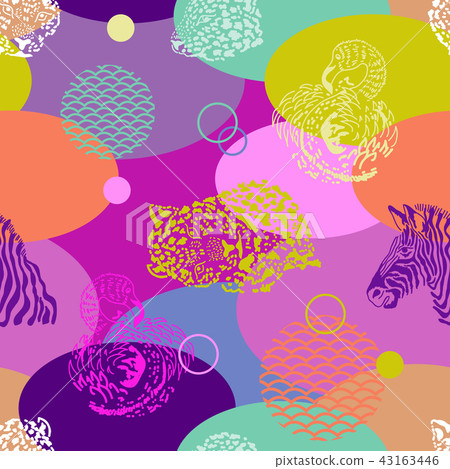 Moon zoo seamless print.-插圖素材 [43163446] - PIXTA圖庫