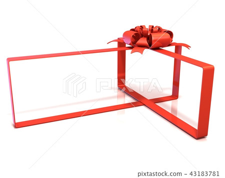 Festive gift ribbon and bow, box shaped, 3D - Stock Illustration ...
