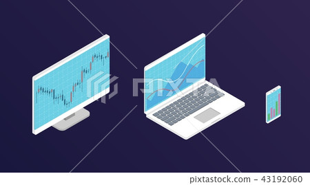 Isometry computer with forex stock chart. - Stock Illustration [43192060] - PIXTA