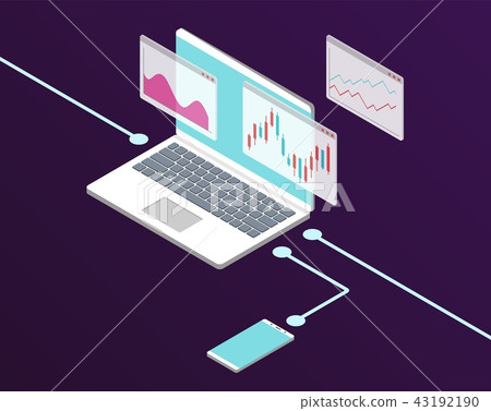 Isometry computer with forex stock chart. - Stock Illustration [43192190] - PIXTA