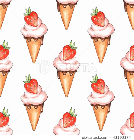 Ice cream and strawberries. Seamless pattern 1 - Stock Illustration ...