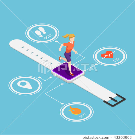 Isometric woman running on smartwatch - Stock Illustration [43203903 ...