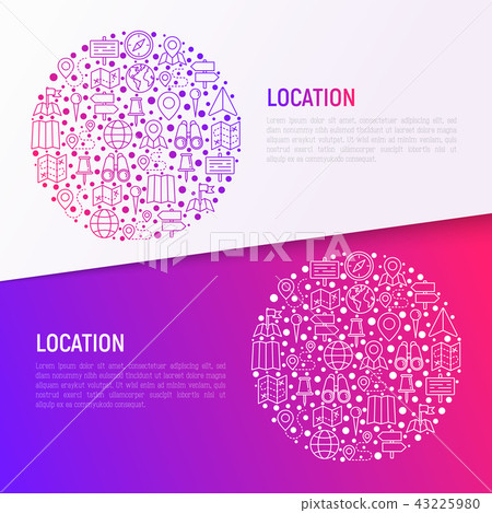 Location concept in circle with thin line icons - Stock Illustration ...