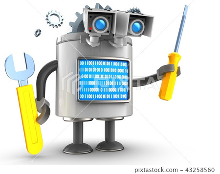 3d illustration of robot with with repair tools - Stock Illustration ...