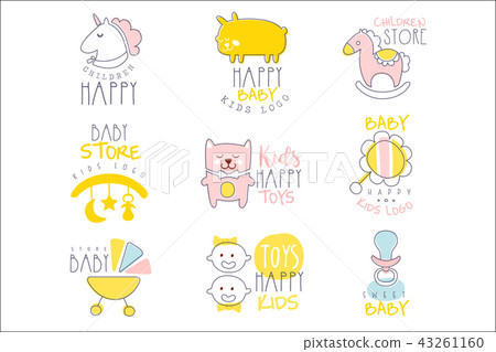 Kids Shop Promo Signs Set Of Colorful Vector... - Stock Illustration ...