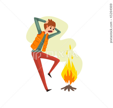 Man suffering from pyrophobia, irrational fear... - Stock Illustration ...