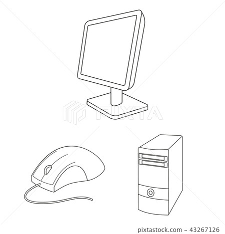 Personal computer outline icons in set... - Stock Illustration ...