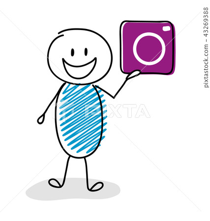 Stickman with camera (social media) icon. Vector. - Stock Illustration ...