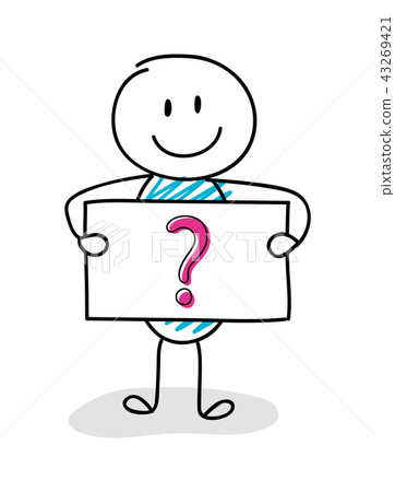 Smiley stickman with interrogation icon. Vector. - Stock Illustration ...