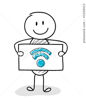 Funny stickman with wifi icon. Vector. - Stock Illustration [43269423 ...