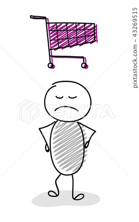 Cartoon stickman holding shopping cart icon Vector - Stock Illustration ...