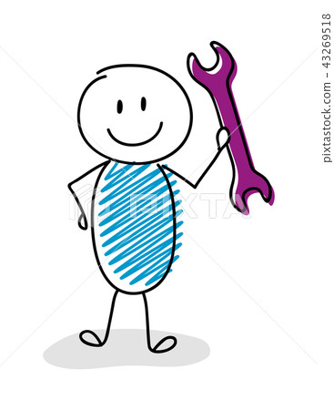 Smiley stickman with wrench icon. Vector. - Stock Illustration ...