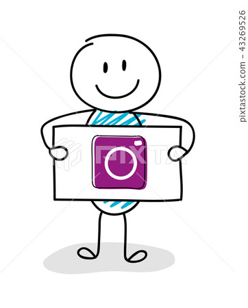 Smiley stickman holding camera icon. Vector. - Stock Illustration ...