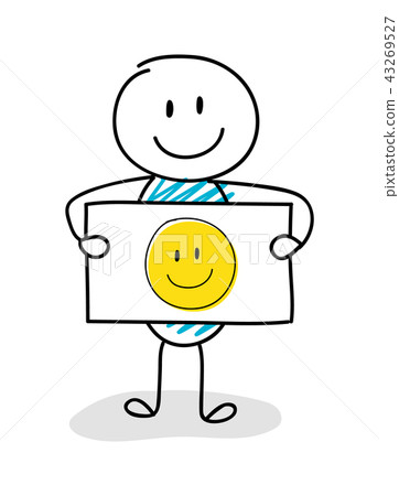 Smiley stickman with happy emoji icon. Vector. - Stock Illustration ...