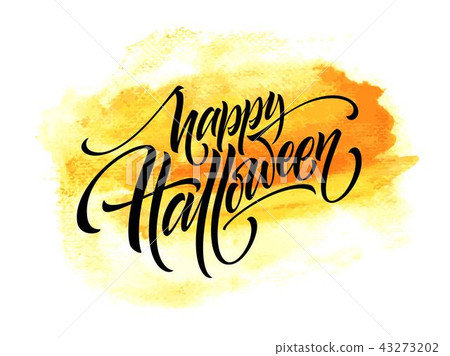 Happy Halloween lettering on watercolor... - Stock Illustration ...