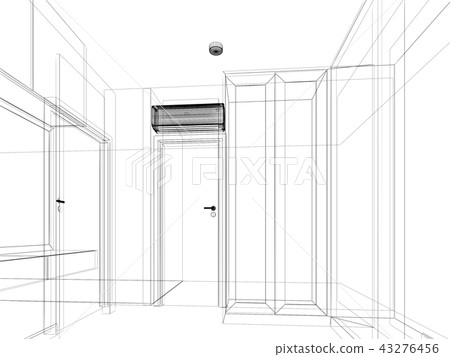 sketch design of interior living room,3d rendering - Stock Illustration ...