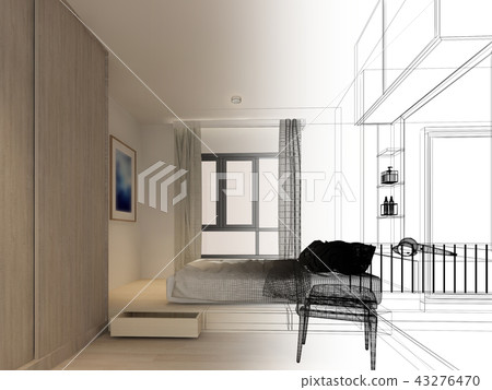 sketch design of interior living room,3d rendering - Stock Illustration ...