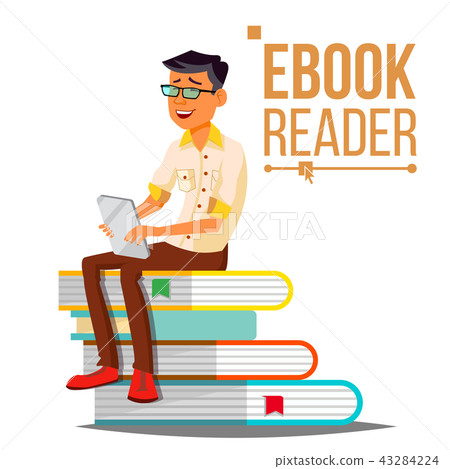 E-Book Reader Vector. Man. Contemporary... - Stock Illustration ...
