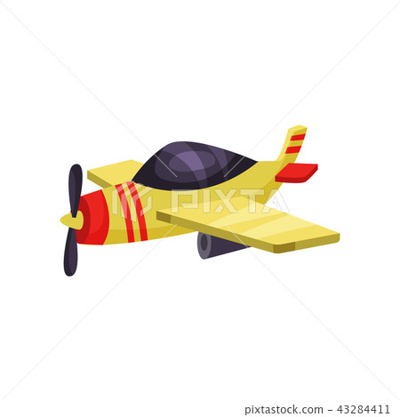 Bright yellow plane with propeller. Cartoon air... - Stock Illustration ...
