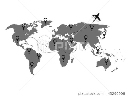 World map point with Business plane concept - Stock Illustration ...