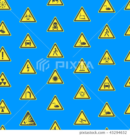 Yellow Warning Hazard Signs Seamless Pattern... - Stock Illustration ...