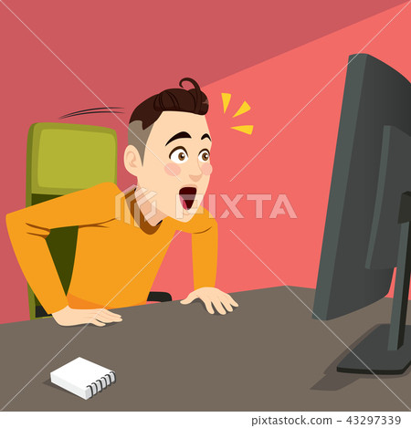 Surprised Man Computer - Stock Illustration [43297339] - PIXTA