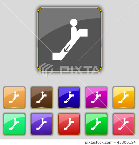escalator down Icon sign. Set with eleven colored - Stock Illustration ...