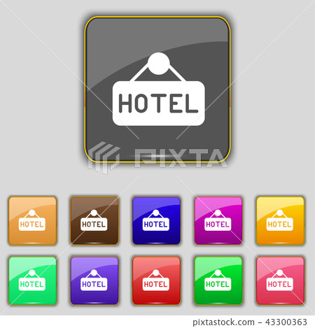 hotel icon sign. Set with eleven colored buttons f - Stock Illustration ...