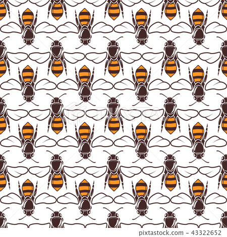Bees vector seamless pattern over white - Stock Illustration [43322652 ...