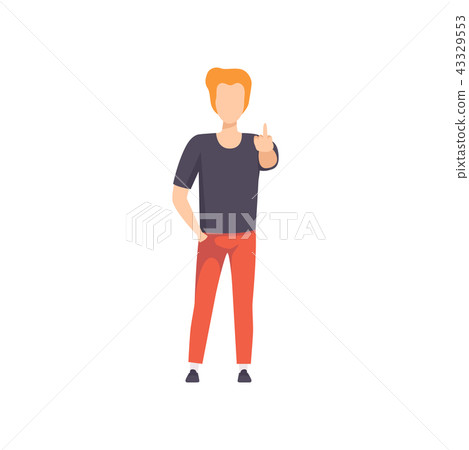 Young man showing middle finger up sign, rude... - Stock Illustration ...