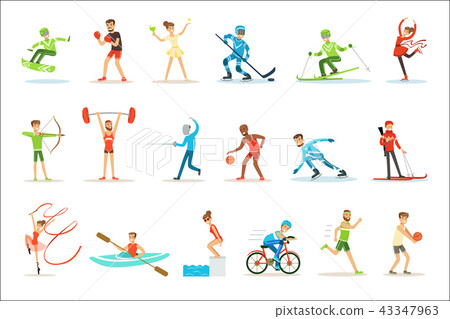 Adult People Practicing Different Olympic... - Stock Illustration ...