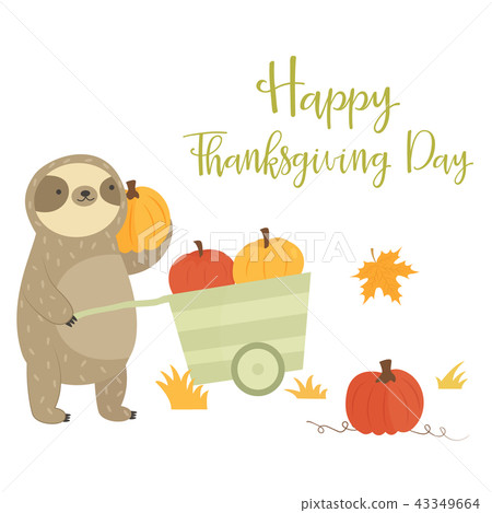 Happy Thanksgiving Day card with cute sloth,... - Stock Illustration ...
