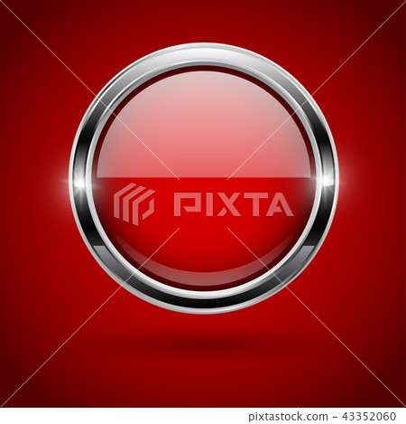 Red round button with metal frame. On red... - Stock Illustration ...