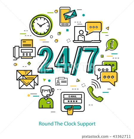 Round The Clock Support - round concept - Stock Illustration [43362711 ...