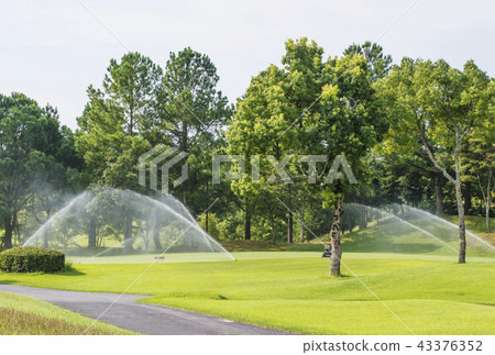 Sprinkler environment maintenance watering golf... - Stock Photo ...