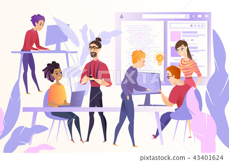 Web Developers Team at Work Vector Concept - Stock Illustration ...