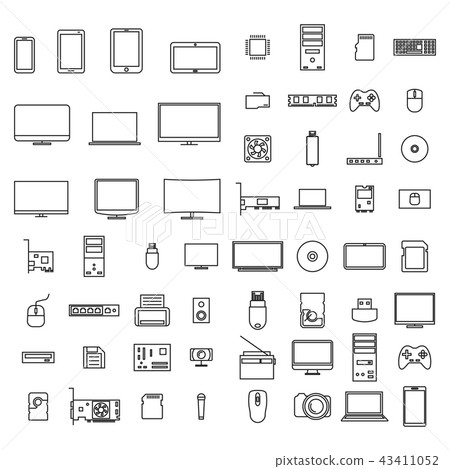 Computer icons from thin lines, vector - Stock Illustration [43411052 ...