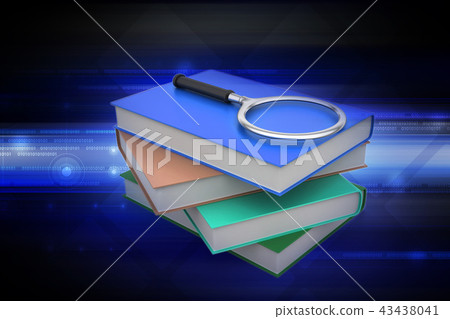 Magnifying glass trying to find the right book - Stock Illustration ...