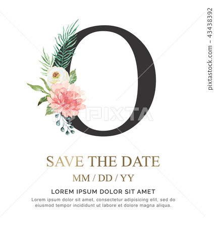 Alphabet O flower and Leaf font made watercolor. - Stock Illustration ...