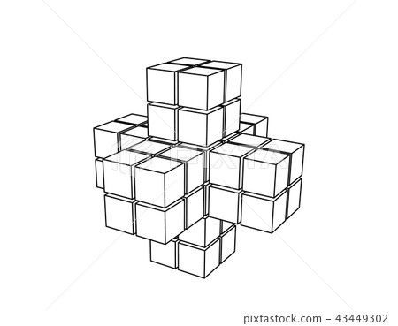 Abstract 3d shape from cubes. Vector outline - Stock Illustration ...