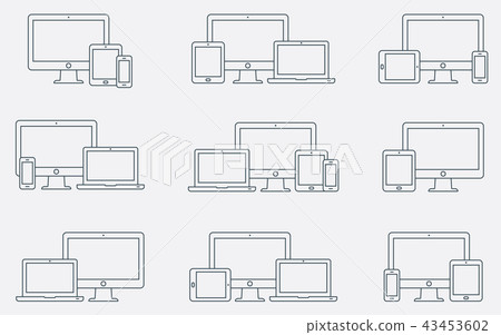 Responsive digital devices outline icons - Stock Illustration [43453602 ...