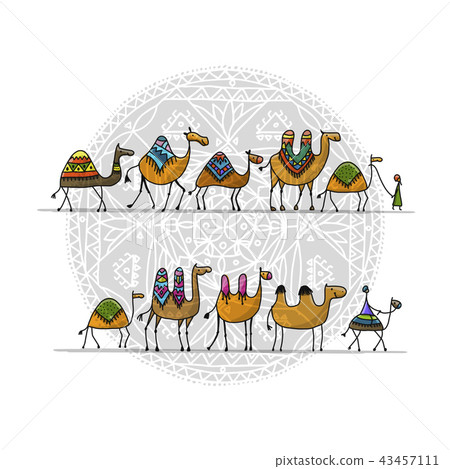 Camels caravan, sketch for your design - Stock Illustration [43457111 ...