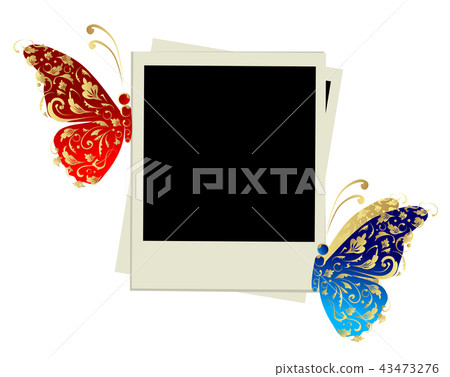 Photo frame design with butterfly decoration - Stock Illustration ...
