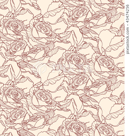 Seamless pattern made of linear rose flowers - Stock Illustration ...