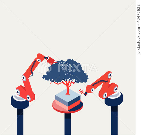 illustration vector of robot hand plant a tree - Stock Illustration ...