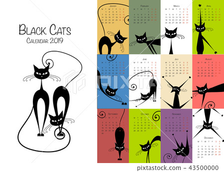 Black cats. Design calendar 2019 - Stock Illustration [43500000] - PIXTA