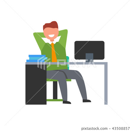 Smiling Man on Workplace Vector Illustration - Stock Illustration ...